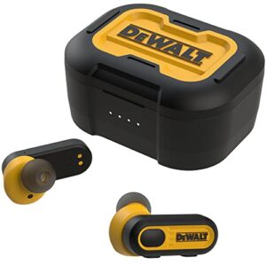 dewalt true wireless bluetooth earbuds — tws bluetooth headphones — wireless earbuds with type c charging case — waterproof wireless earphones — jobsite pro-x1 premium sound for outdoor work