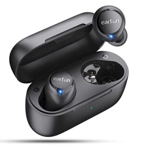 earfun free 2s wireless earbuds, [upgraded version] qualcomm® cvc™ 8.0 enc, bluetooth 5.2 wireless earbuds, sweatshield™ ipx7 waterproof bluetooth headphone, aptx™ deep bass, app, game mode