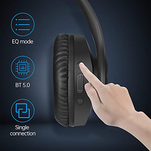 pollini Bluetooth Headphones Wireless, 40H Playtime Foldable Over Ear Headphones with Microphone, Deep Bass Stereo Headset with Soft Memory-Protein Earmuffs for iPhone/Android Cell Phone/PC (Black)