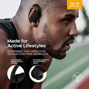 TREBLAB X3 Pro - True Wireless Earbuds with Earhooks - 45H Battery Life, Bluetooth 5.0, IPX7 Waterproof Headphones - TWS Bluetooth Earphones with Charging case for Sport, Running, Workout - Black