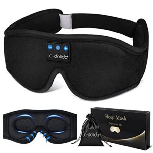 sleep headphones, lc-dolida bluetooth sleep mask 3d wireless music sleeping eye mask sleeping headphones for side sleepers sleep mask with bluetooth headphones thin stereo speakers gifts for men women