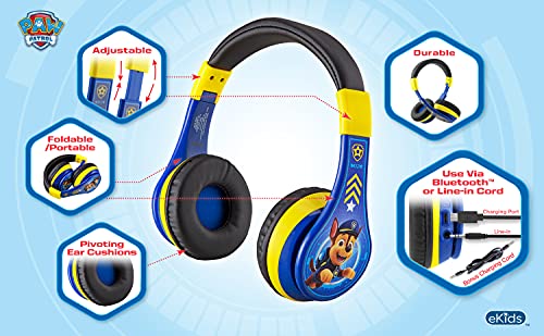 eKids Paw Patrol Kids Bluetooth Headphones, Wireless Headphones with Microphone Includes Aux Cord, Volume Reduced Kids Foldable Headphones for School, Home, or Travel