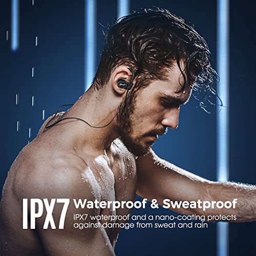 Lakukom Bluetooth Headphones, Deep Bass Wireless Running Headphones w/16 Hrs Playtime, Bluetooth Earbuds in-Ear w/Earhooks, IPX7 Waterproof Sports Earphones with Microphone for Calls