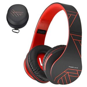 powerlocus bluetooth over-ear headphones, wireless stereo foldable headphones wireless and wired headsets with built-in mic, micro sd/tf, fm for iphone/samsung/ipad/pc (black/red)