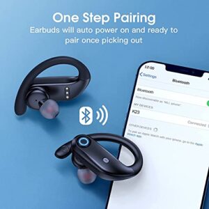 OKEEFE Bluetooth Headphones 48Hrs Playback Wireless Earbuds with Wireless Charging Case and Earhooks Over Ear Waterproof Earphones with Mic for Sports Running Workout iOS Android TV Phone Laptop Black