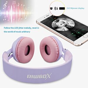 Riwbox WT-7S Bluetooth Headphones Light Up, Foldable Stero Wireless Headset with Microphone and Volume Control for PC/Cell Phones/TV/iPad (Purple)