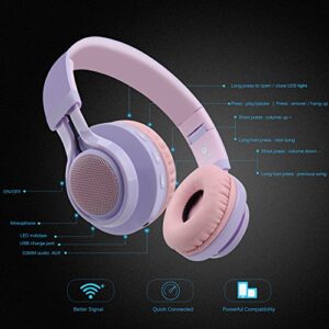 Riwbox WT-7S Bluetooth Headphones Light Up, Foldable Stero Wireless Headset with Microphone and Volume Control for PC/Cell Phones/TV/iPad (Purple)