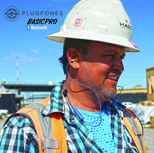 Plugfones Basic Pro Wireless Bluetooth in-Ear Earplug Earbuds - Noise Reduction Headphones with Noise Isolating Mic and Controls (Blue & Yellow)