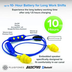 Plugfones Basic Pro Wireless Bluetooth in-Ear Earplug Earbuds - Noise Reduction Headphones with Noise Isolating Mic and Controls (Blue & Yellow)