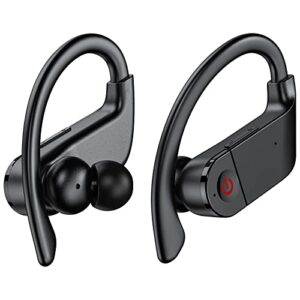 bobtot earbuds wireless bluetooth sports headphones – 40h playtime ipx7 waterproof bluetooth 5.0 in-ear bass earphones running workout headset with earhooks built-in microphone led display black