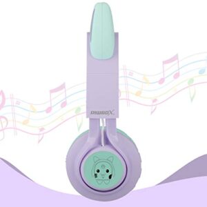 Riwbox Kids Headphones, CT-7S Cat Ear Bluetooth Headphones 85dB Volume Limiting,LED Light Up Kids Wireless Headphones Over Ear with Microphone for Laptop/PC/TV (Purple&Green)