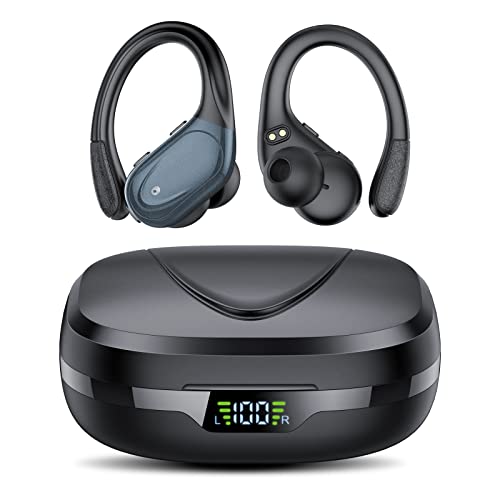 CASCHO Wireless Earbuds Bluetooth Headphones 60Hrs Playtime HD Stereo Audio Digital LED Display Over-Ear Earphones with Earhook Waterproof Headset with Mic for Sport Running Workout