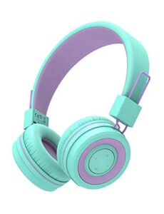 iclever kids bluetooth headphones, bth02 kids headphones with mic, 22h playtime, bluetooth 5.0 & stereo sound, foldable, adjustable headband, childrens headphones for ipad tablet school (green)