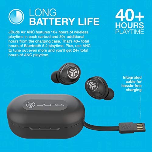 JLab JBuds Air ANC True Wireless Bluetooth Earbuds | Black | Active Noise Canceling | Low Latency Movie Mode | Dual Connect | IP55 Sweat Resistance | Custom 3 EQ Sound Settings