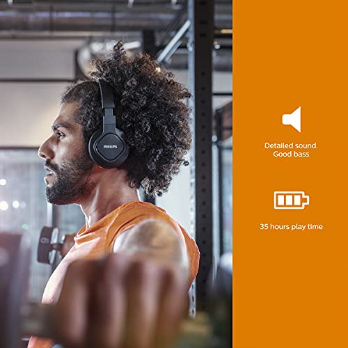 Philips A4216 Wireless Sports Headphones, up to 35 Hours Play time, Washable Cooling Ear-Cup Cushions, IP55 Water/dust Protection, Bluetooth + 3.5 mm Audio Port, Built-in Microphone TAA4216BK