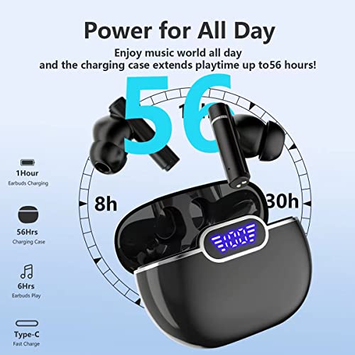 VVG Wireless Earbuds Bluetooth 5.3 Compatible with Iphone & Android,Deep Bass Clear Call Noise Cancelling with 4 Mic HiFi Stereo Sound Bluetooth Earbuds, 56H Playtime Sweat & water Resistant Earphones