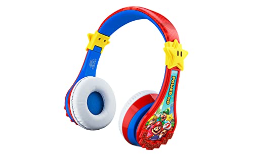 eKids Super Mario Wireless Bluetooth Portable Kids Headphones with Microphone, Volume Reduced to Protect Hearing Rechargeable Battery, Adjustable Kids Headband for School Home or Travel