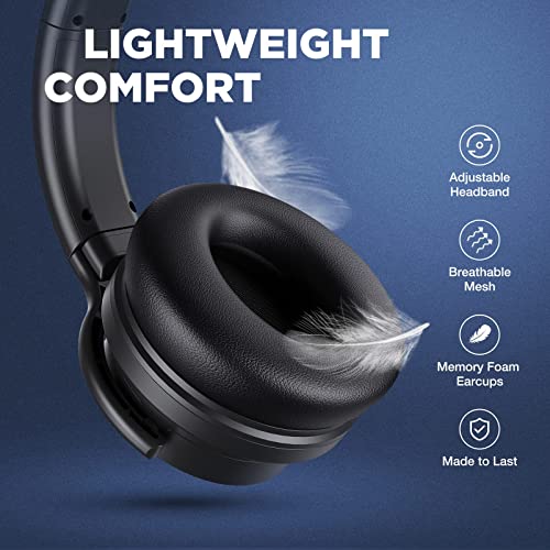 PurelySound E7 Active Noise Cancelling, Wireless Over Ear Bluetooth Headphones, 20H Playtime, Rich Deep Bass, Comfortable Memory Foam Ear Cups for Travel, Home Office -Matte Black