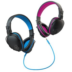 JLab JBuddies Pro Wireless Over-Ear Kids Headphones | 35+ Hour Battery Life | Built-in Volume Regulators for Safety | Share Mode | Folding | Adjustable | Noise Isolation | with Mic | Blue