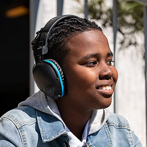 JLab JBuddies Pro Wireless Over-Ear Kids Headphones | 35+ Hour Battery Life | Built-in Volume Regulators for Safety | Share Mode | Folding | Adjustable | Noise Isolation | with Mic | Blue