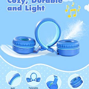 ZAMKOL Kids Bluetooth Headphones, Kids Wireless Headphones with MIC, 50H Play Time, Colorful LED Lights, 85/94db Volume Limited, Bluetooth 5.0, Foldable, Over Ear Headphones for School Travel iPad