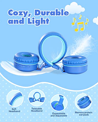 ZAMKOL Kids Bluetooth Headphones, Kids Wireless Headphones with MIC, 50H Play Time, Colorful LED Lights, 85/94db Volume Limited, Bluetooth 5.0, Foldable, Over Ear Headphones for School Travel iPad