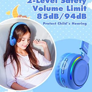 ZAMKOL Kids Bluetooth Headphones, Kids Wireless Headphones with MIC, 50H Play Time, Colorful LED Lights, 85/94db Volume Limited, Bluetooth 5.0, Foldable, Over Ear Headphones for School Travel iPad