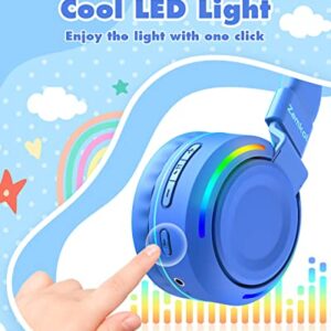 ZAMKOL Kids Bluetooth Headphones, Kids Wireless Headphones with MIC, 50H Play Time, Colorful LED Lights, 85/94db Volume Limited, Bluetooth 5.0, Foldable, Over Ear Headphones for School Travel iPad