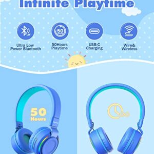 ZAMKOL Kids Bluetooth Headphones, Kids Wireless Headphones with MIC, 50H Play Time, Colorful LED Lights, 85/94db Volume Limited, Bluetooth 5.0, Foldable, Over Ear Headphones for School Travel iPad