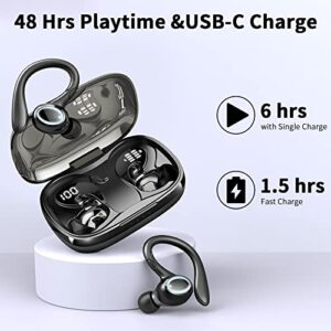 Wireless Earbud, Bluetooth 5.3 Headphones with Sport Earhooks Bluetooth Earbud Over Ear with Immersive Sound, Wireless Earphones Dual LED Display, 48H Playtime, IP7 Waterproof, Noise Cancelling[2023]