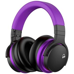 movssou e7 active noise cancelling headphones bluetooth headphones wireless headphones over ear with microphone deep bass, comfortable protein earpads, 30 hours playtime for travel/work, medium purple