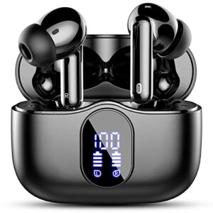 btootos wireless earbud bluetooth headphones with 4 mic,40h playtime led power display bluetooth 5.3 true wireless earbud,deep bass mini wireless headphones in ear buds wireless earphones sport black