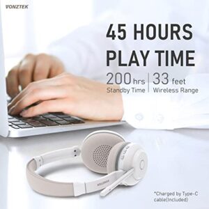 Wireless Headset, Bluetooth Headset with Noise Canceling Microphone, 45Hrs Working Time Office Headphones with USB Dongle & Mic Mute for Phone/Computer/Remote Work/Skype/Zoom/Meeting/Call Center