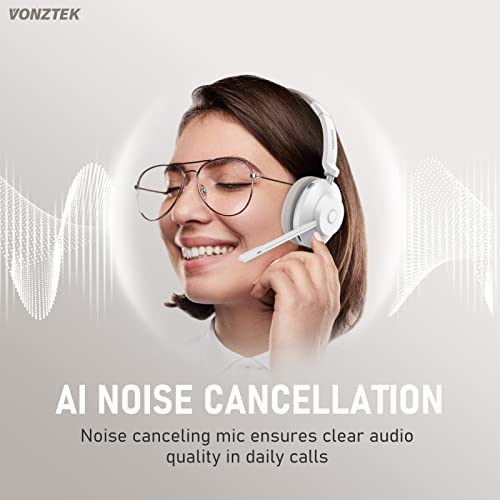 Wireless Headset, Bluetooth Headset with Noise Canceling Microphone, 45Hrs Working Time Office Headphones with USB Dongle & Mic Mute for Phone/Computer/Remote Work/Skype/Zoom/Meeting/Call Center