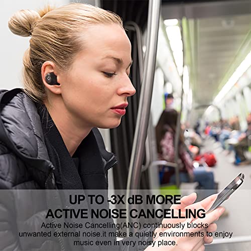 GUNING S2 Active Noise Cancelling Wireless Earbuds, Immersive Sound and Clear Call,in Ear Detection,Build in Mic,36H Playtime with Metal Smart Charging Case,IPX5 Waterproof Sport Black Headphones