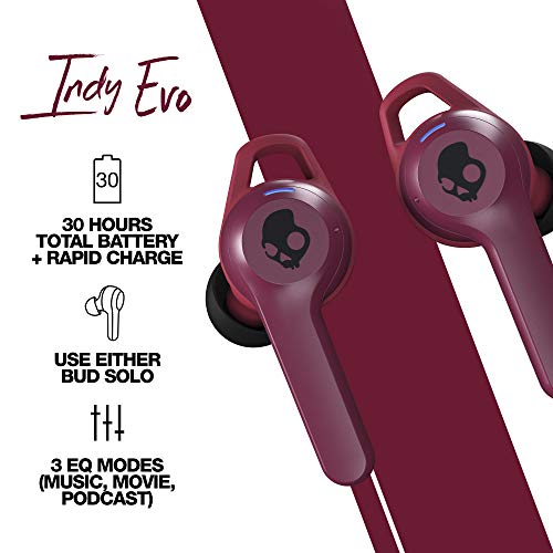 Skullcandy Indy Evo True Wireless In-Ear Bluetooth Earbuds, Compatible with iPhone and Android / Charging Case and Microphone / Great for Gym, Sports, and Gaming, IP55 Water Dust Resistant - Red