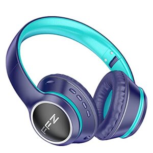 ffz kids bluetooth headphones, kids wireless headphones, headphones for kids for school, built-in microphone, colorful led lights, foldable headset, for ipad/tablet/car/airplane(navy blue)