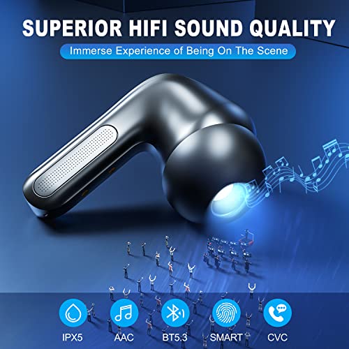 Wireless Earbuds,Bluetooth Headphones,IPX5 Waterproof and Smart Touch Control in-Ear Earphones with Mic for Android iOS Smart Phone Computer Laptop Sports GYM Driving,V5.3 with AAC CVC,35H Playtime