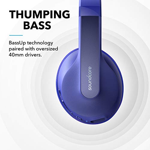 Anker Soundcore Life Q10 Wireless Bluetooth Headphones, Over Ear and Foldable, Hi-Res Certified Sound, 60-Hour Playtime and Fast USB-C Charging, Deep Bass, Aux Input (Blue) (A3032032)