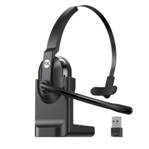 fxwonty wireless headset, bluetooth headset with ai noise cancelling microphone & charging base, 50hrs bluetooth 5.0 headphones with usb for pc/remote work/call center/online class/trucker/zoom/skype