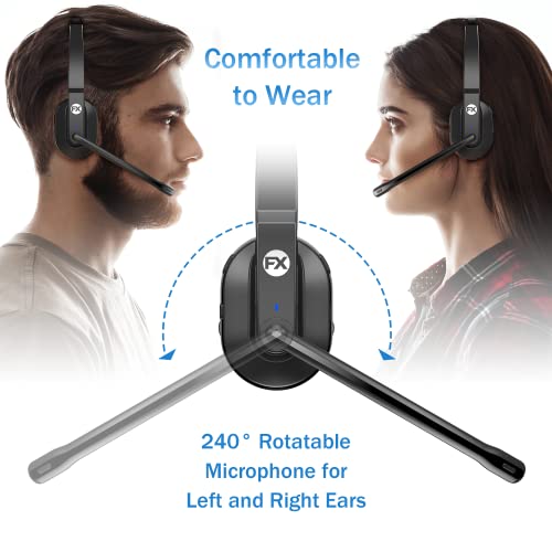 FXWONTY Wireless Headset, Bluetooth Headset with AI Noise Cancelling Microphone & Charging Base, 50Hrs Bluetooth 5.0 Headphones with USB for PC/Remote Work/Call Center/Online Class/Trucker/Zoom/Skype