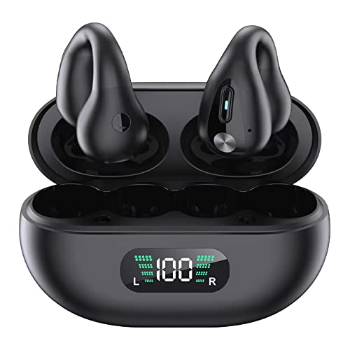 Ertuly Wireless Ear Clip Bone Conduction Earbuds Open Ear Headphones Bluetooth for Android iPhone, Sport Wireless Earbuds with Earhooks Up to 16 Hours Playtime Waterproof Outer Ear Headphones