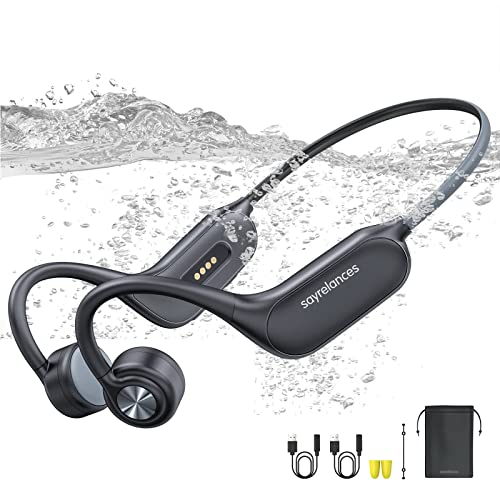 sayrelances Bone Conduction Headphones Waterproof, IPX8 Swimming Headphones with MP3 Play 32G Memory, Bluetooth 5.3 Open Ear Sports Headphones with Night Light for Running Swimming Cycling Workout