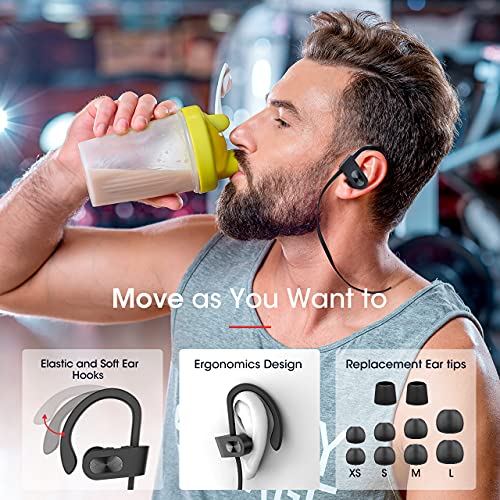 Bluetooth Headphones V5.0,Running Headphones w/16 Hrs Playtime, Bass+ HD Stereo Wireless Sports Earphones w/IPX7 Waterproof Earbuds in Ear for Workout, Gym w/CVC6.0 Noise Cancelling Mic Black