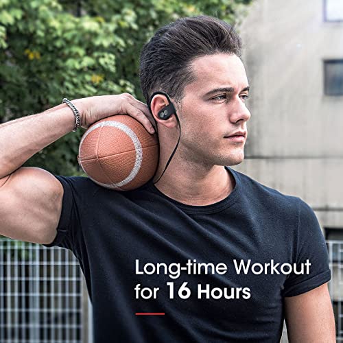 Bluetooth Headphones V5.0,Running Headphones w/16 Hrs Playtime, Bass+ HD Stereo Wireless Sports Earphones w/IPX7 Waterproof Earbuds in Ear for Workout, Gym w/CVC6.0 Noise Cancelling Mic Black