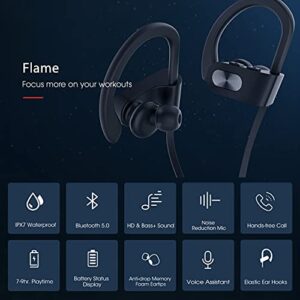 Bluetooth Headphones V5.0,Running Headphones w/16 Hrs Playtime, Bass+ HD Stereo Wireless Sports Earphones w/IPX7 Waterproof Earbuds in Ear for Workout, Gym w/CVC6.0 Noise Cancelling Mic Black