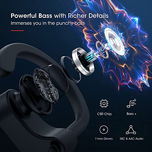 Bluetooth Headphones V5.0,Running Headphones w/16 Hrs Playtime, Bass+ HD Stereo Wireless Sports Earphones w/IPX7 Waterproof Earbuds in Ear for Workout, Gym w/CVC6.0 Noise Cancelling Mic Black