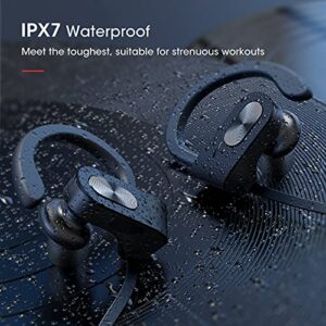 Bluetooth Headphones V5.0,Running Headphones w/16 Hrs Playtime, Bass+ HD Stereo Wireless Sports Earphones w/IPX7 Waterproof Earbuds in Ear for Workout, Gym w/CVC6.0 Noise Cancelling Mic Black