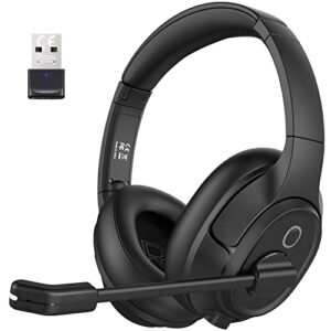 eksa bluetooth headsets with microphone & usb dongle, 30 hours talk time & 33ft range, ai environmental noise cancelling mic, over-ear wireless headphone for pc/laptop/computer/home/work/office/zoom