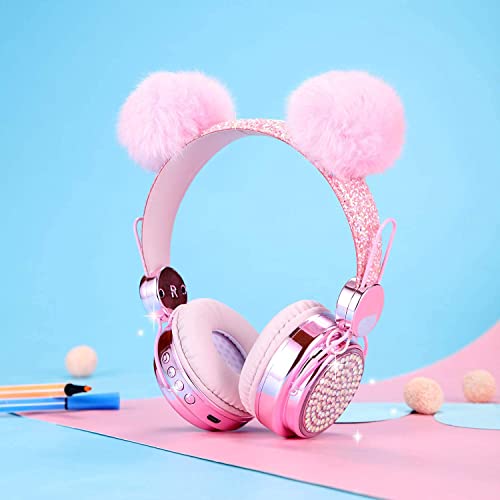 KORABA Wireless , LED Light up Color Changing Girls Bluetooth Headsets with MIC, 10 Hours 5.0 Bluetooth Headphones for School, Christmas (Pink)